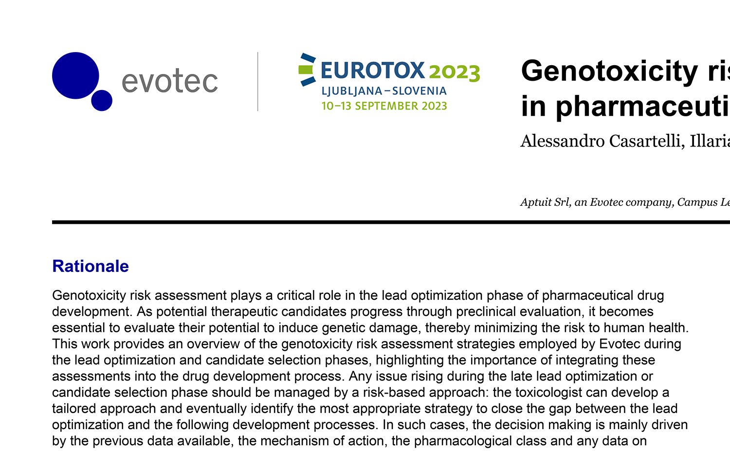 Genotoxicity Risk Assessment During Lead Optimization Phase in ...